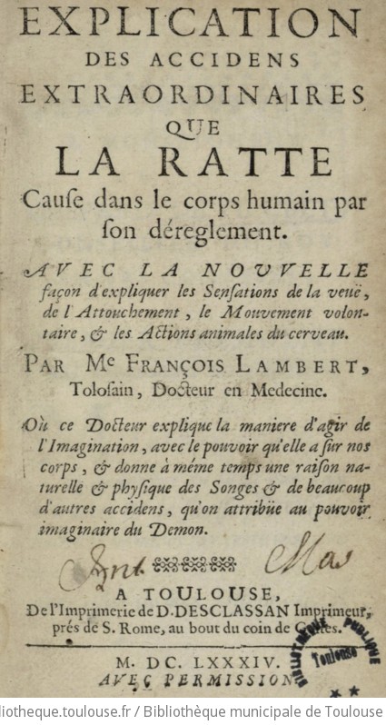 Explication des accidens extraordinaires que la ratte Cause dans le ...
